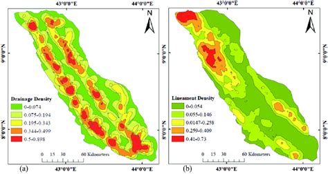 A Drainage Density Ma P And B Lineament Density Map Download