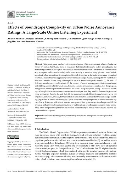Pdf Effects Of Soundscape Complexity On Urban Noise Annoyance Ratings