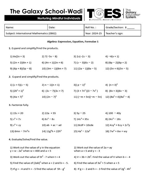 24 25 G8 Algebra Expression Equation Formulae 1 Pdf Equations Algebra