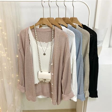 여리여리 부클 얇은 오버핏 박시 브이넥 니트 가디건