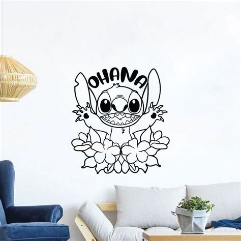Ohana Stitch Floral Lilo And Stitch Disney Cartoon Wall Sticker Art