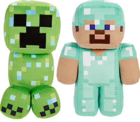 Mattel Minecraft Plush Figure 2 Pack Steve In Diamond Armor And Charged Creeper Set Soft