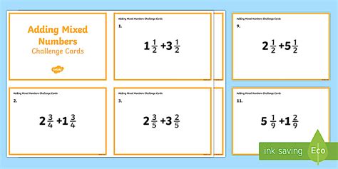 Adding Mixed Numbers Challenge Cards Math Twinkl USA