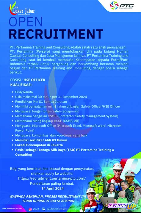 Open Recruitment Hse Officer Pt Pertamina Ptc 2024 Loker Jabar