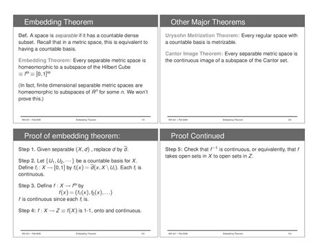 Lecture Slides On Embedding Theorem Mth 631 Study Notes Topology