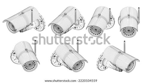 Set Cctv Camera Wireframe Different Positions Stock Vector Royalty Free 2220104559 Shutterstock