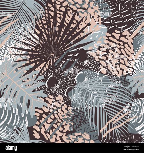 Tropical Leaves And Birds Plumage Seamless Pattern Vector Illustration