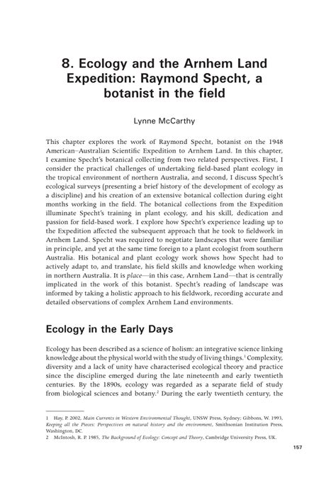 Pdf Ecology And The Arnhem Land Expedition Raymond Specht A