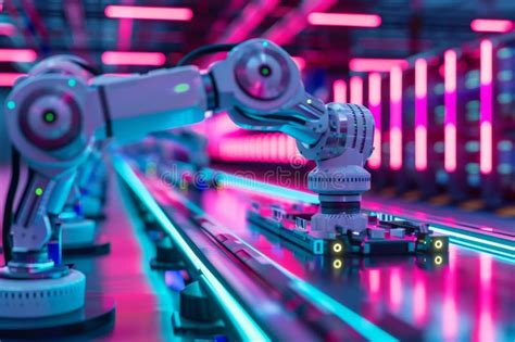 Robotic Arms Sorting Packages In A Smart Warehouse Factory Stock