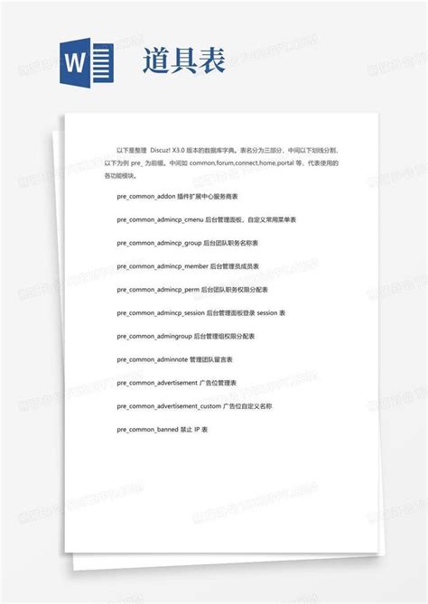 Discuzx3数据库字典及数据库表说明word模板下载编号lmavakzj熊猫办公