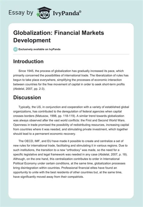Globalization Financial Markets Development 286 Words Essay Example