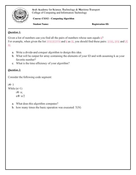 Computing Algorithm Section 12th Week Evaluation 10 Marks V1 A Rab A