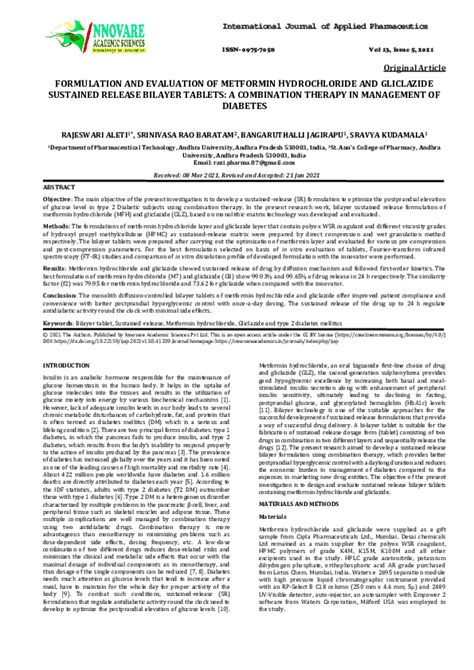 Pdf Formulation And Evaluation Of Metformin Hydrochloride And