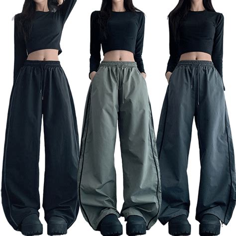 숏롱 배색 트랙 라인 투웨이 스트링 바스락 와이드 트레이닝 팬츠 에이블리