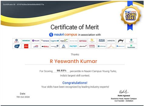 Naukricampus Youngturks Certificateofmerit Skilldevelopment