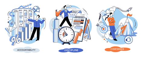 개인 품질 개념 벡터 삽화 세트 자신감 책임감 및 규율 창조적 인 은유 개념에 대한 스톡 벡터 아트 및 기타 이미지 개념 결정 고급 Istock