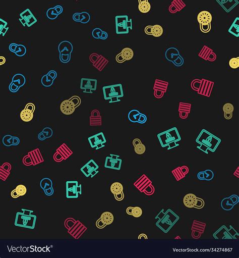 Set Line Padlock With Clock Monitor Password Vector Image