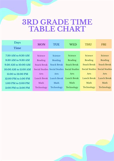 3rd Grade Time Table Chart Template In Psd Download