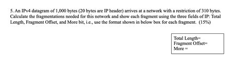 solved 5 an ipv4 datagram of 1 000 bytes 20 bytes are ip