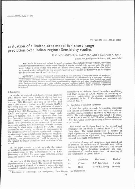 Pdf Evaluation Of A Limited Area Model For Short Range Prediction Over Indian Region