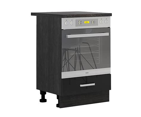 Шкаф за фурна за вграждане Mdf Черно гланц Дъб карбон Елинор B7 Мебели Венус