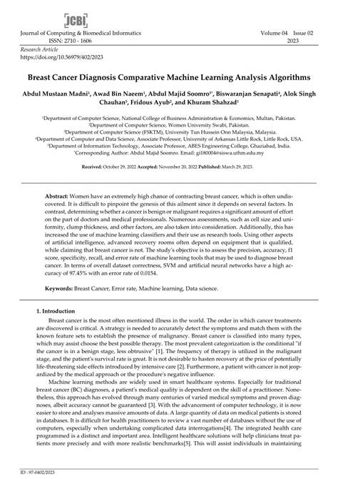 Pdf Breast Cancer Diagnosis Comparative Machine Learning Analysis Algorithms