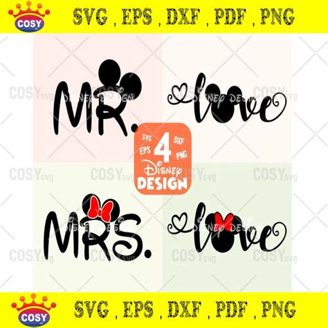 Mickey And Minnie Mrs And Mr Svg Mrs And Mr Mickey Ears Svg File