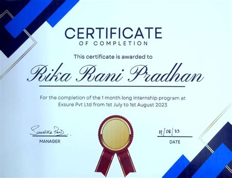 Rika Rani Pradhan On Linkedin Successfully Completed 1 Months Long Internship Program At Exsure