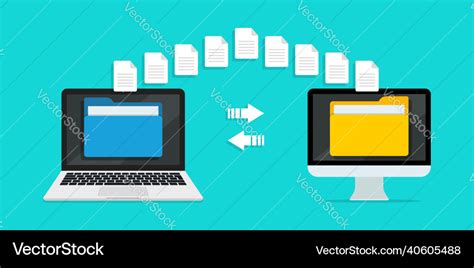 Transfer File Of Data Between Laptop And Computer Vector Image