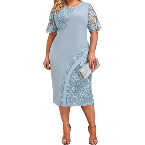 Gvmfive Womens Plus Size Cocktail Party Short Sleeve Lace Formal Dress