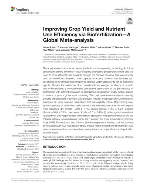 Pdf Improving Crop Yield And Nutrient Use Efficiency Via Biofertilization—a Global Meta Analysis