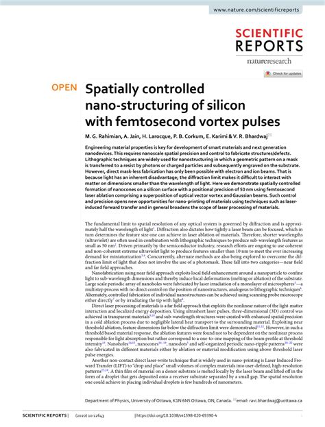 Pdf Spatially Controlled Nano Structuring Of Silicon With Femtosecond