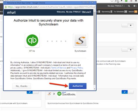 QuickBooks Connector Settings Synchroteam