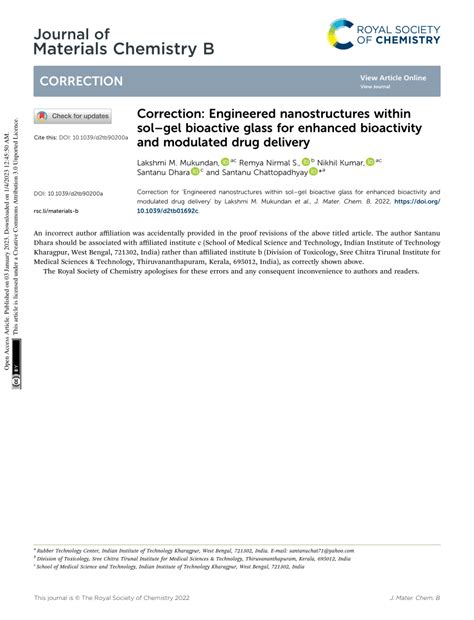 Pdf Correction Engineered Nanostructures Within Solgel Bioactive
