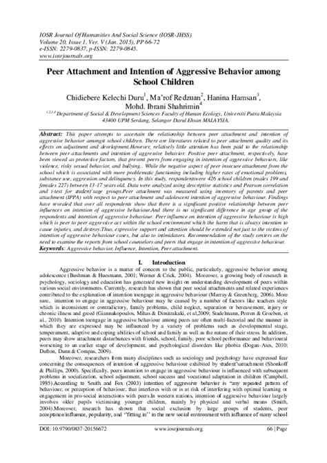 Pdf Peer Attachment And Intention Of Aggressive Behavior Among School