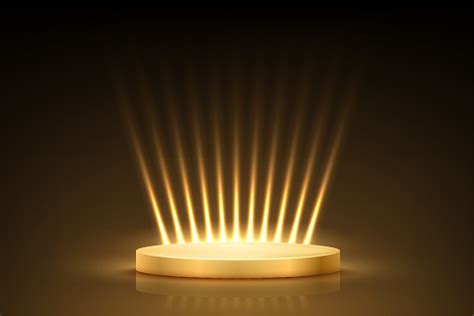골드 포상 연단 벡터 일러스트 레이 션 검은 배경에 빛나는 광선과 함께 빈 3d 황금 무대 럭셔리 제품 프레젠테이션 뷰티 산업을 위한 글래머 디자인 금 금속에 대한 스톡