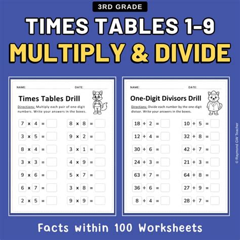 3rd Grade Multiplication And Division Worksheets 1 9 Times Tables Word