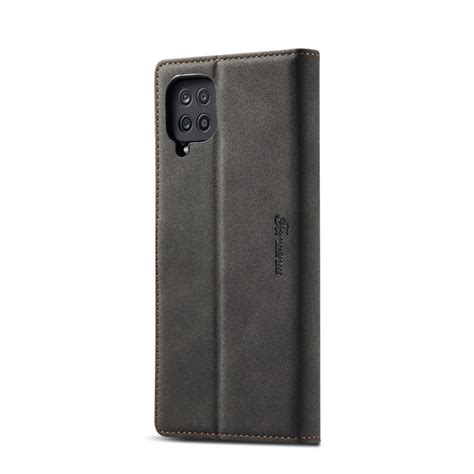 삼성 갤럭시 A12 Forwenw F1 시리즈 매트 강한 자기 수평 플립 가죽 케이스 홀더 및 카드 슬롯 및 지갑 및 사진 프레임 블랙