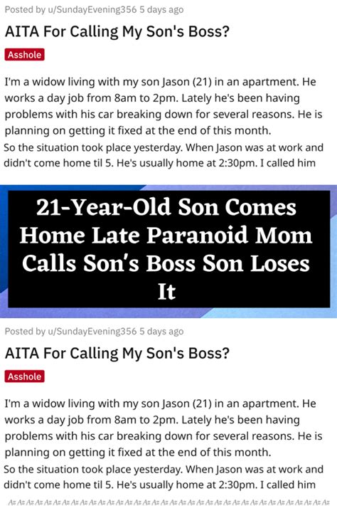 21 Year Old Son Comes Home Late Paranoid Mom Calls Son S Boss Son Loses