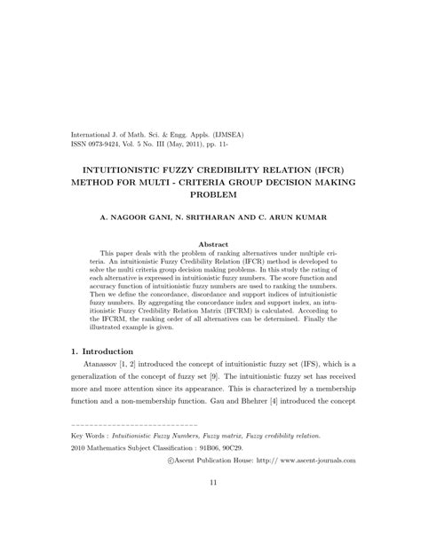 Pdf Intuitionistic Fuzzy Credibility Relation Method For Multi Criteria Group Decision