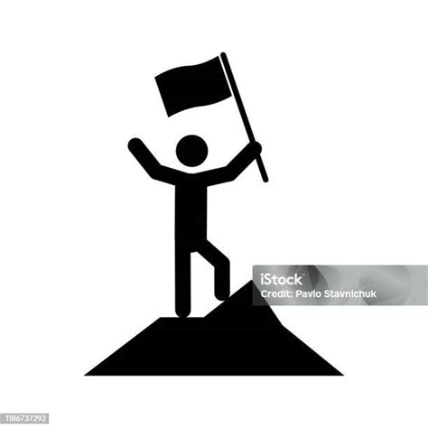 플래그 아이콘 기호와 산 꼭대기에 사람의 성취 주식 벡터 아이콘에 대한 스톡 벡터 아트 및 기타 이미지 아이콘 남자 기 Istock