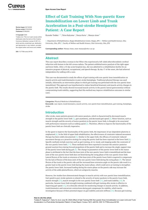 Pdf Effect Of Gait Training With Non Paretic Knee Immobilization On Lower Limb And Trunk