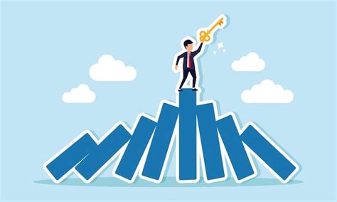 Premium Vector A Businessman Stands On A Stack Of Blocks Lifting And Showing A Key