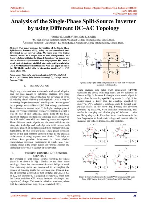 Pdf Analysis Of Single Phase Split Source Inverter With M Spwm