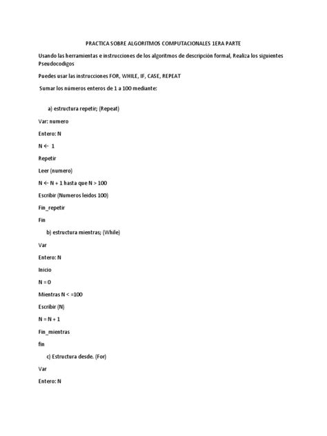Practica Sobre Algoritmos Computacionales Pdf Informática Teórica