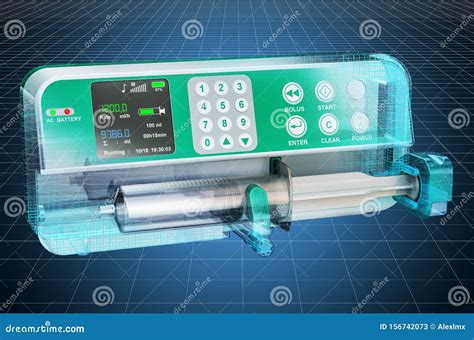 Visualization 3d Cad Model Of Syringe Infusion Pump Blueprint 3d Rendering Stock Illustration