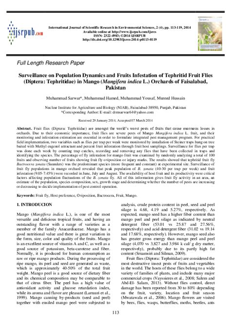 Pdf Surveillance On Population Dynamics And Fruits Infestation Of Tephritid Fruit Flies