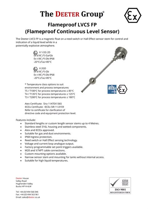 Explosion Proof Continuous Vertical Liquid Level Sensor Lvcs Fp Pdf