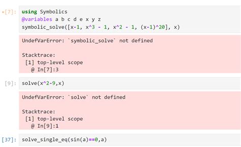 Symbolics Solve Command Undefined General Usage Julia Programming