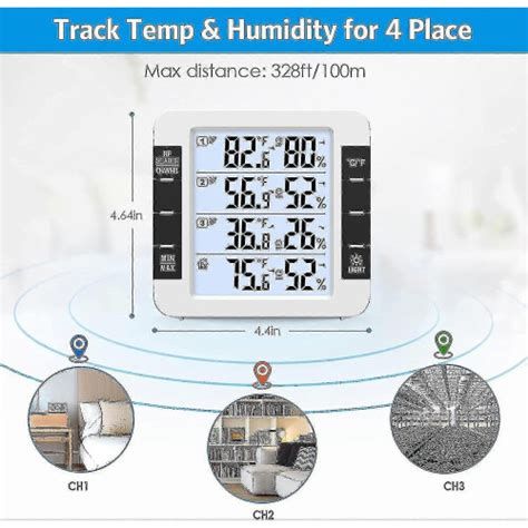 Indoor Outdoor Thermometer Connected Thermometer With 3 Wireless Sensors Monitor Humidity And